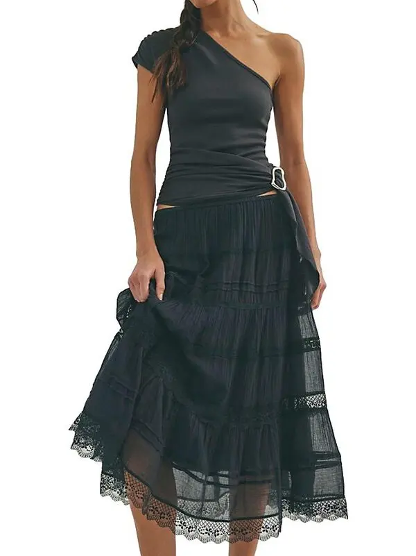 Free People Lily Lace Midi Skirt - Black