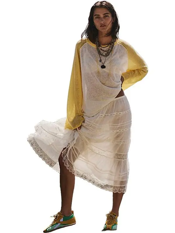 Free People Lily Lace Midi Skirt - Ivory
