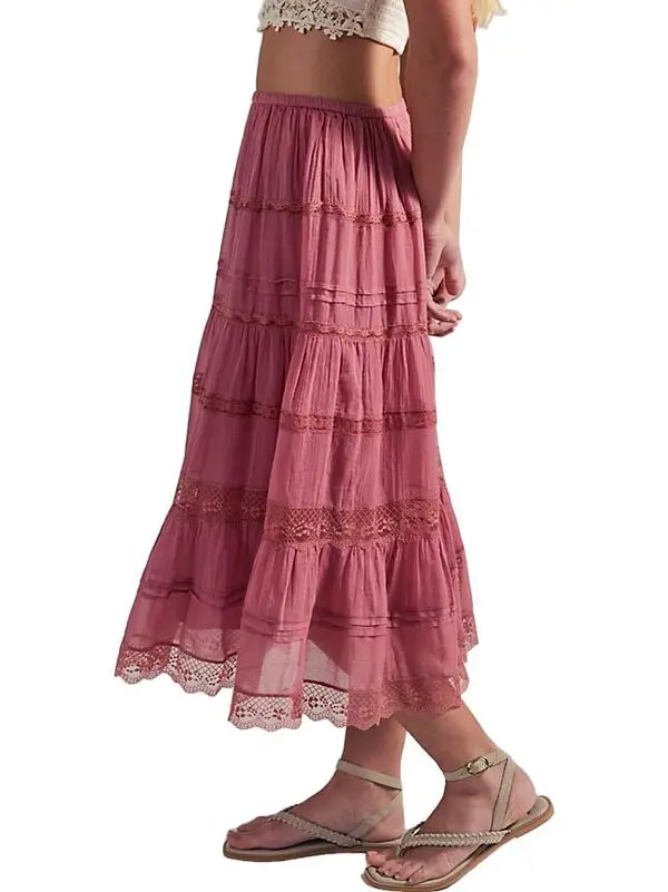 Free People Lily Lace Midi Skirt - Mauve