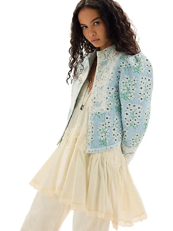 Anna Sui Victorian Brocade Jacket - Sky Blue