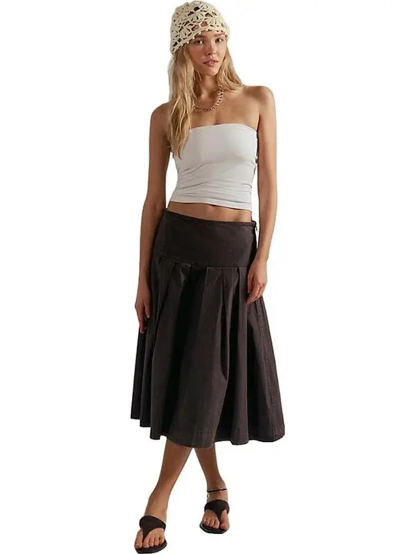 Free People We The Free Skipper Pleated Chino Midi Skirt - Double Espresso