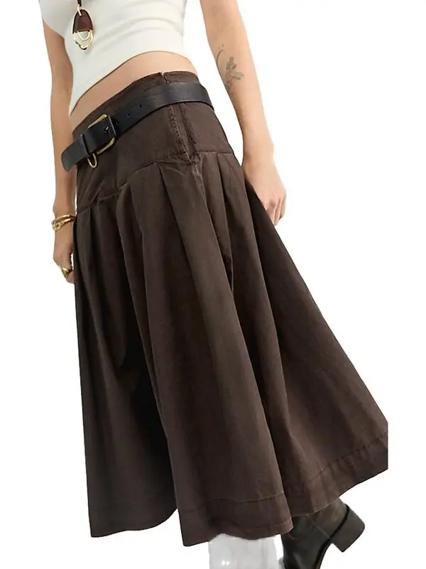 Free People We The Free Skipper Pleated Chino Midi Skirt - Double Espresso