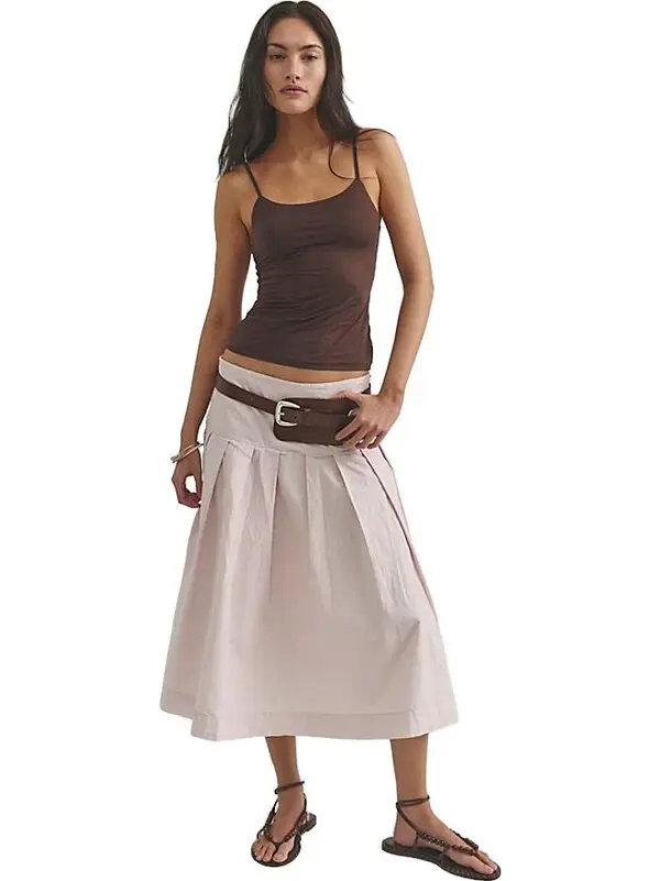 Free People We The Free Skipper Pleated Chino Midi Skirt - Grey Lilac