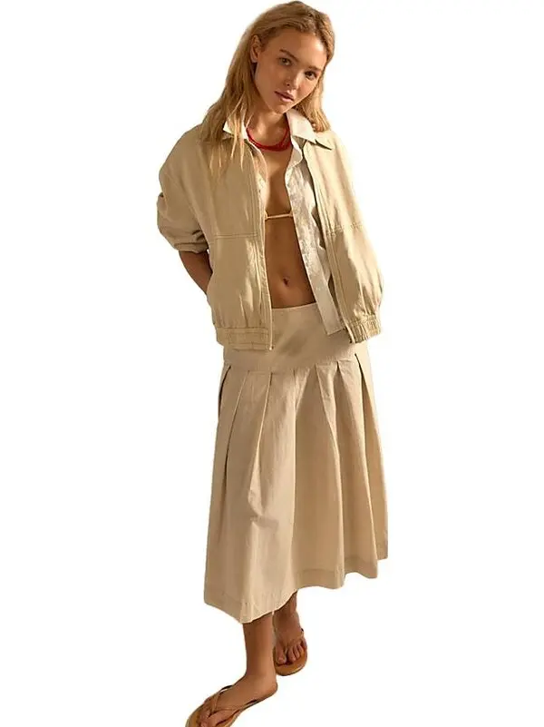Free People We The Free Skipper Pleated Chino Midi Skirt - Moon Beam