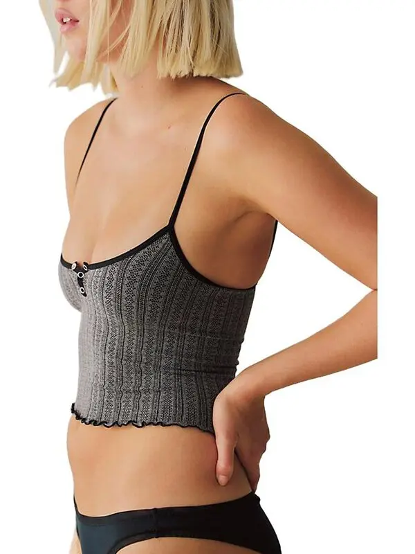 Free People Fitted Henley Crop Camisole With Scoop Neck And Lettuce Trim - Black