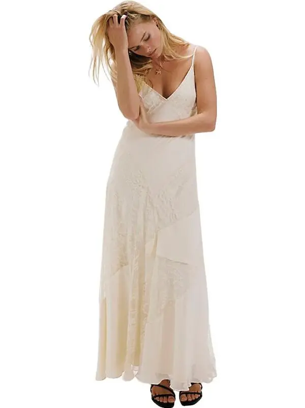 NIGEL PRESTON Patch Lace Chiffon Maxi Dress - Cream