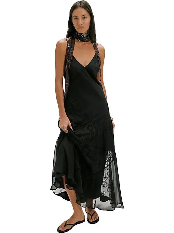 NIGEL PRESTON Patch Lace Chiffon Maxi Dress - True Black