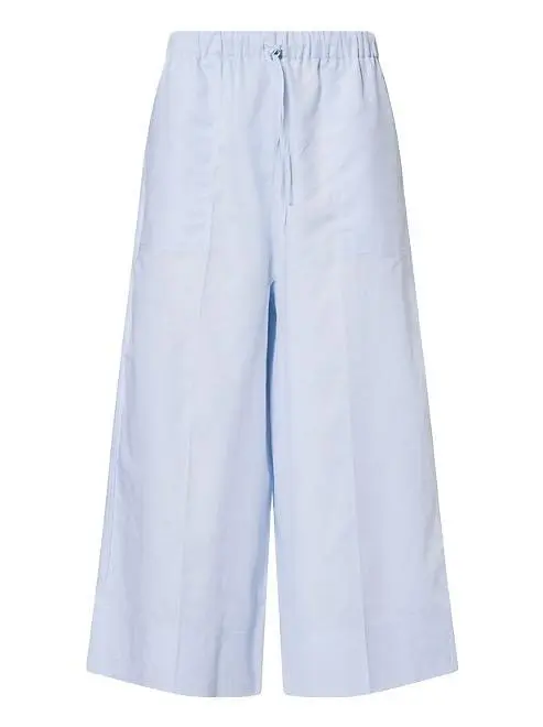 TOTEME Wide-leg Cotton And Linen Trousers With Monogram Embroidery - Sky