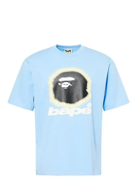 A BATHING APE Spray Ape Graphic-print Cotton T-shirt - Sax