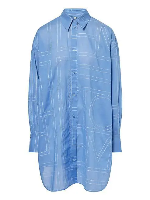 TOTEME Monogram-print Cotton-blend Shirt - Cobalt
