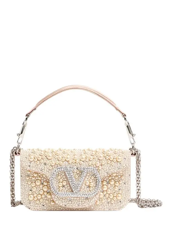 Valentino Garavani Small Shoulder Bag With Imitation Pearl Embellishment - Cream