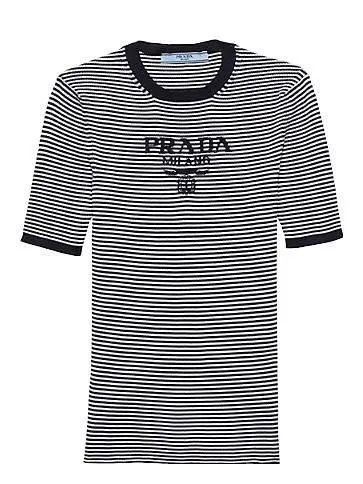 Prada Striped Silk Crewneck Knit Top - Blue
