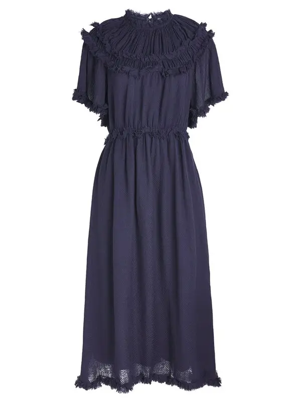 Ulla Johnson Wool Tiered Ayan Midi Dress - Navy