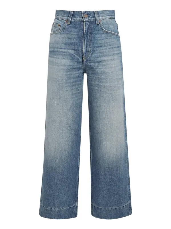 Chloé Faded Wide-leg Cropped Jeans - Blue