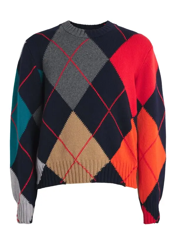 JW Anderson Wool Knitted Argyle Sweater - Navy