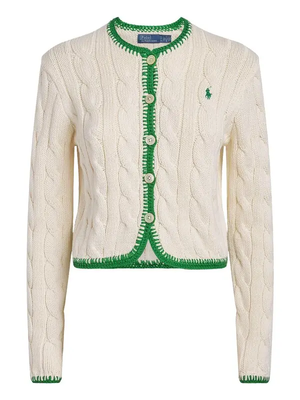 Polo Ralph Lauren Stretch-cotton Cropped Cardigan - Ivory