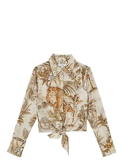 REISS Safari-print Cotton Shirt - Neutral