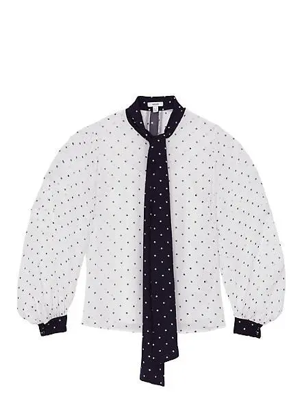 REISS Polka-dot Chiffon Blouse - Ivory Navy
