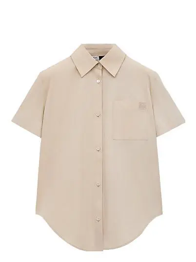 Loewe X Paula's Ibiza Short-sleeve Cotton-poplin Shirt With Anagram Embroidery - Light Beige