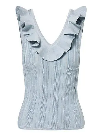 Zimmermann Aster Metallic Frilled Rib-knit Top - Metallic Blue