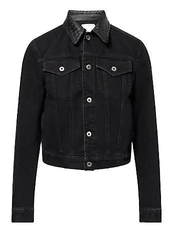 Bottega Veneta Intrecciato Leather Collar Denim Jacket - Black