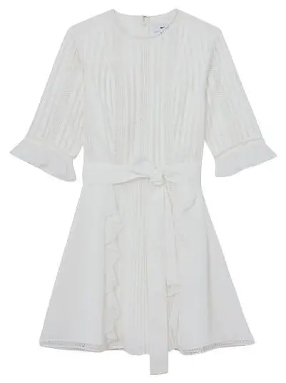 REISS Armina Lace Tie-waist Mini Dress - Ivory