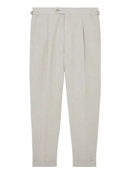 REISS Finch Checked Trousers - Oatmeal