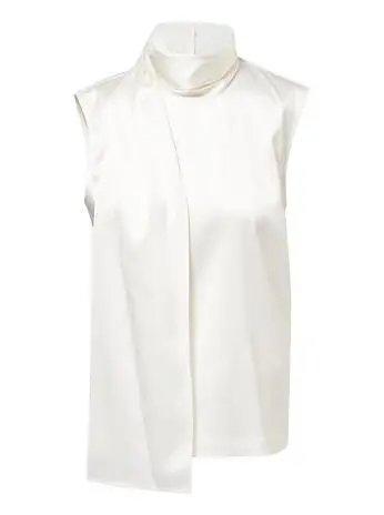 Bottega Veneta High-neck Stretch-silk Top With Integrated Scarf - White