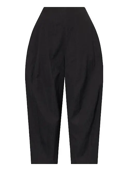 ASHLYN Pallin Pleated Cropped-leg Cotton Trousers - Black