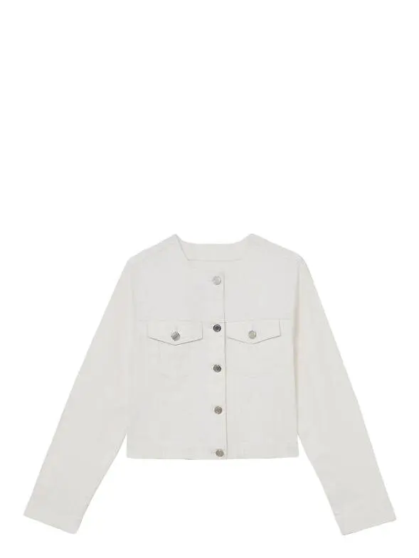 REISS Medora Round-neck Denim Jacket - White