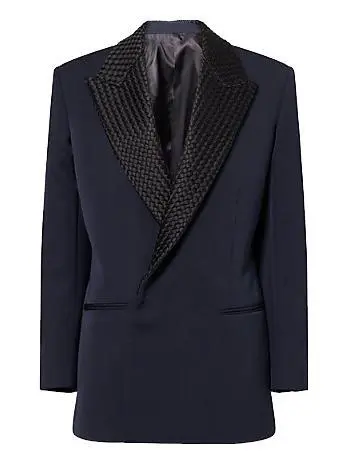 Bottega Veneta Grain De Poudre Wool Jacket With Intrecciato Lapels - Midnight Blue