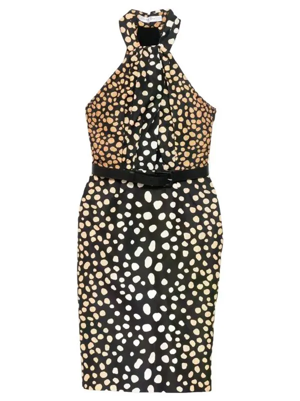 Dior 2009 Polka Dot Silk Halterneck Midi Dress - Black
