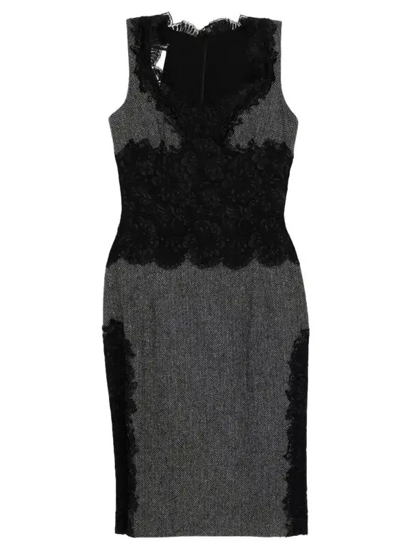 Dolce & Gabbana Herringbone Laced Dress - Grey