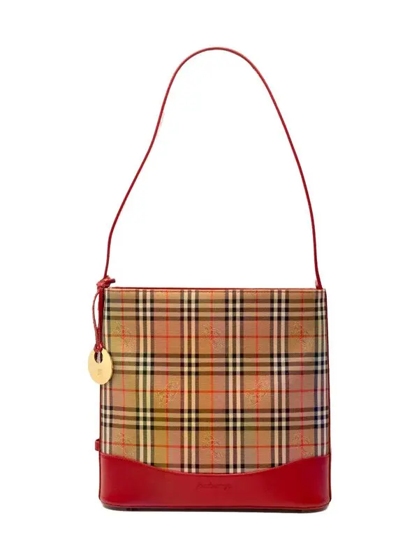 Burberry Haymarket Check Canvas Shoulder Bag - Red