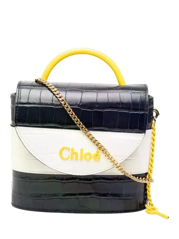 Chloé 2019 Tricolor Croc Embossed Aby Lock Satchel - Blue