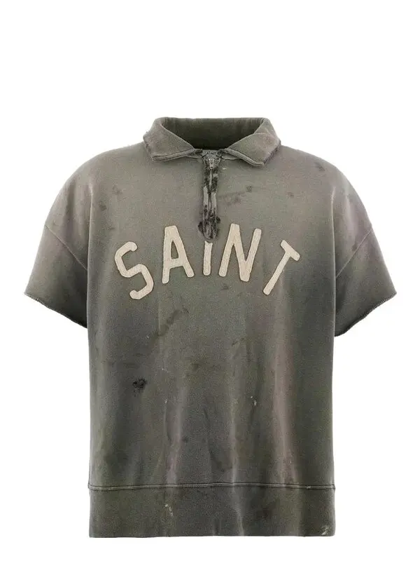 SAINT MXXXXXX Distressed Half-zip Polo Shirt - Grey