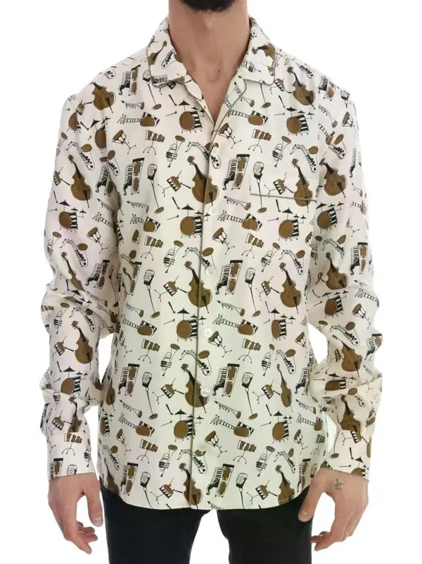 Dolce & Gabbana Musical-instrument-print Silk Shirt - Neutrals