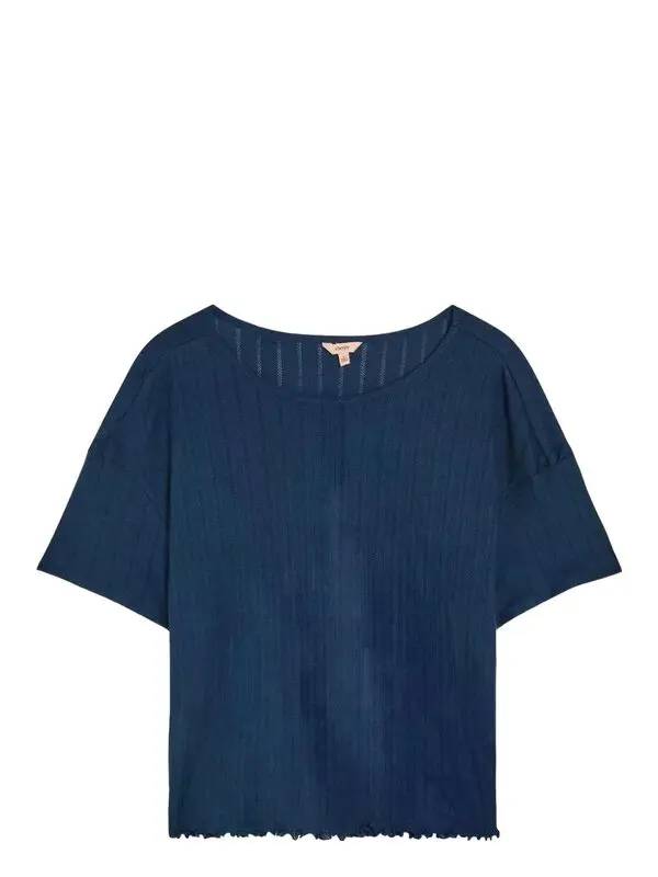 Eberjey Pointelle-knit Lettuce-trim T-shirt - Blue
