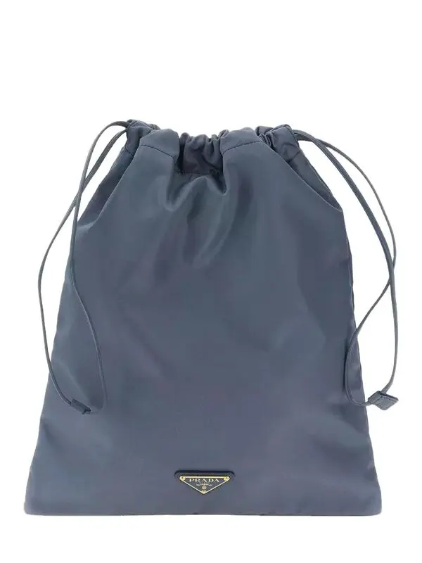Prada Logo Plaque Drawstring Shoulder Bag - Blue