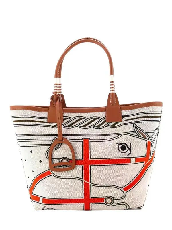 Hermès Sac Steeple Printed Toile With Leather 28 Tote Bag - Brown