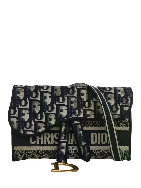 Dior Oblique Canvas Embroidered Saddle Slim Pouch Belt Bag - Blue
