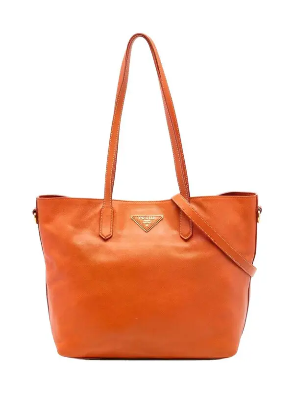 Prada Saffiano Open Convertible Tote Satchel - Orange