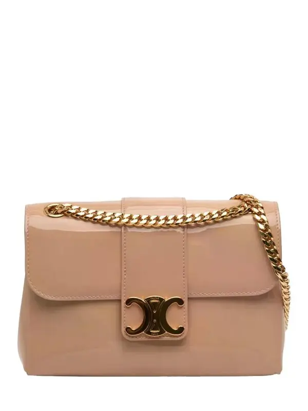 Celine 2024 Teen Patent Triomphe Victoire Chain Shoulder Bag - Brown