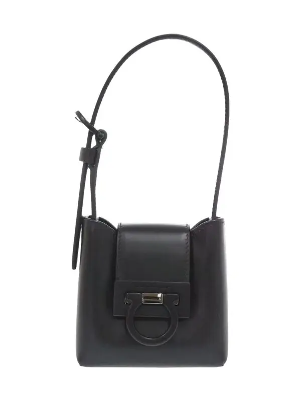 FERRAGAMO Leather Gancini Trifoglio Handbag - Black