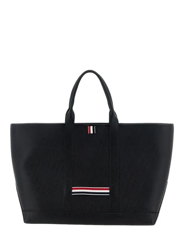 Thom Browne Medium Leather Tote Bag - Black