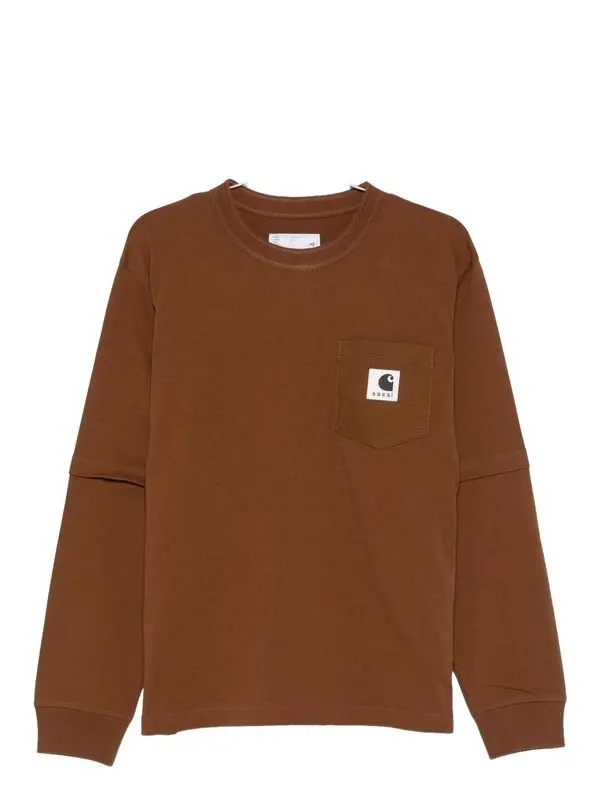 SACAI X CARHARTT WIP Logo Cotton T-shirt - Brown