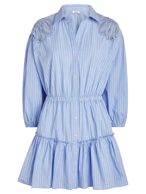 Sandro Cotton Embellished Mini Shirt Dress - Blue