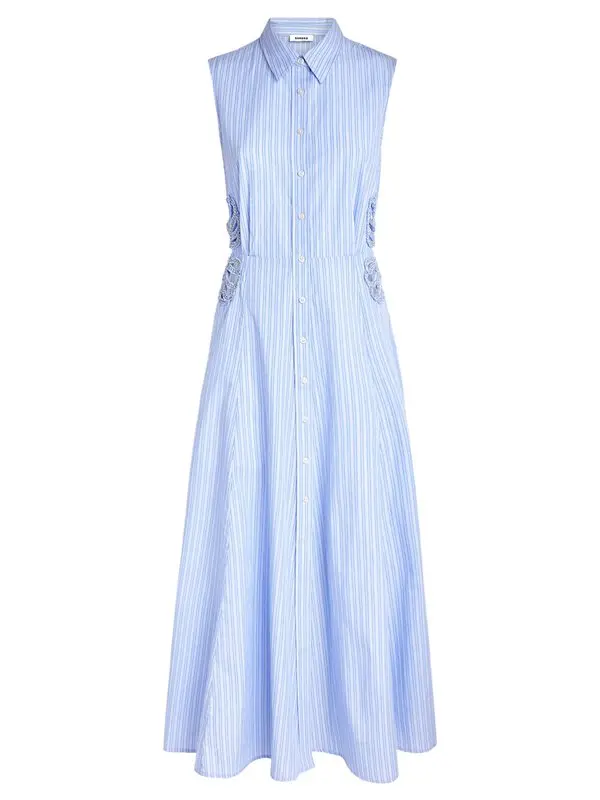 Sandro Cotton Embellished Shirt Dress - Blue
