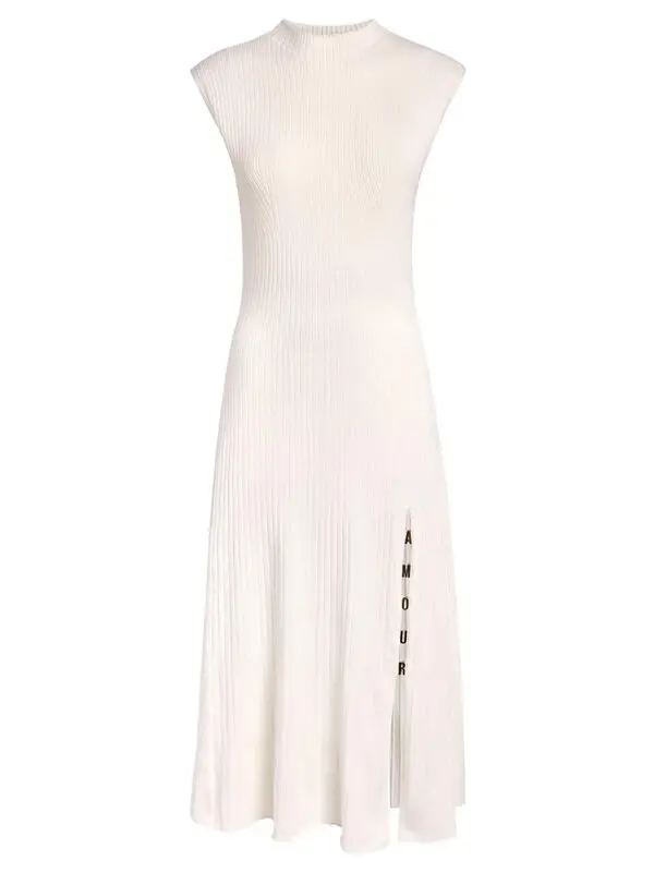 Maje Rib-knit Midi Dress With Slit - White