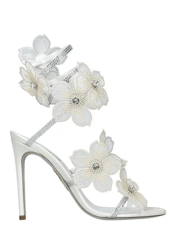 Rene Caovilla Leather Flower Cleo 105 Sandals - White